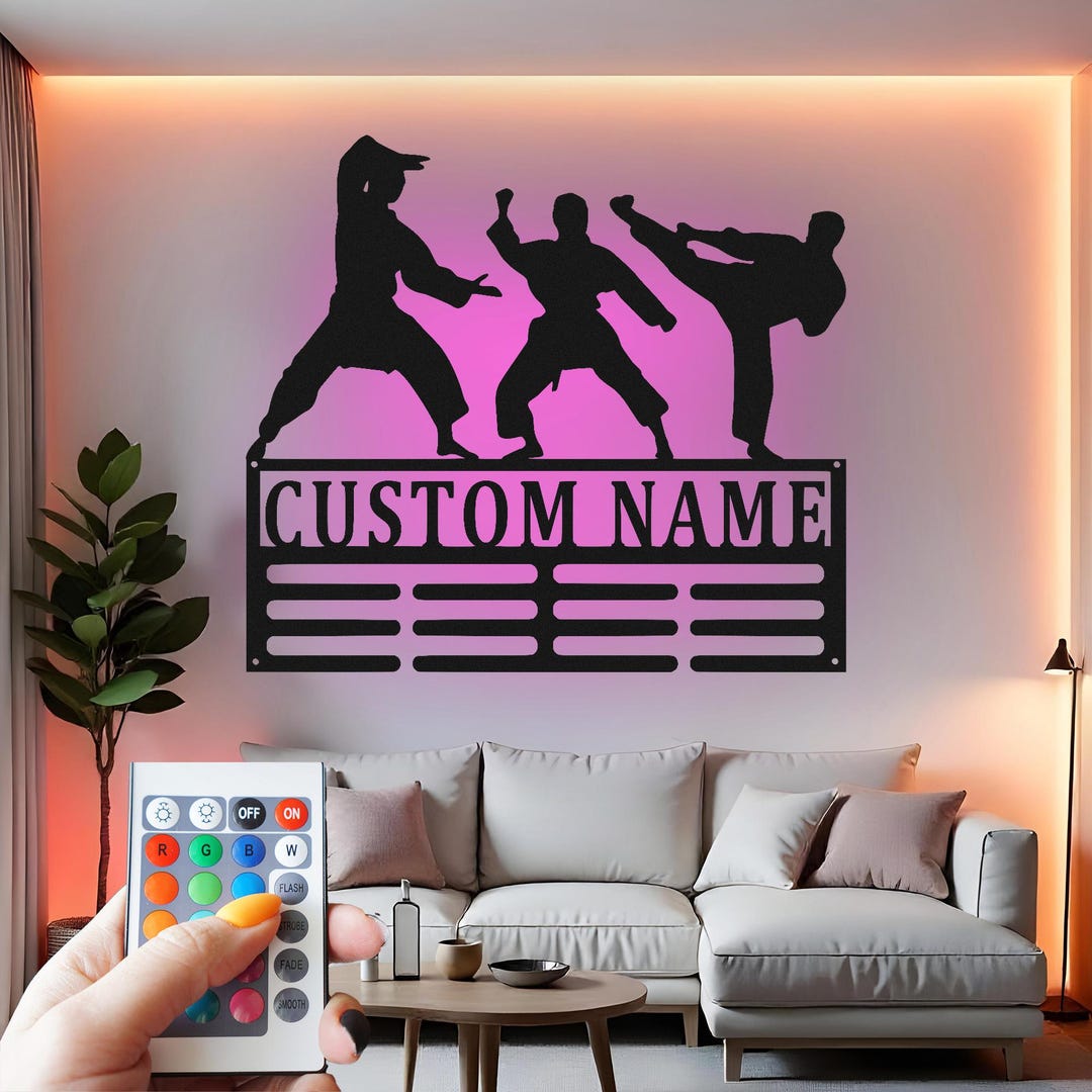 Custom Karate Metal Wall Art With Led Light , Martial Arts Personalized ...