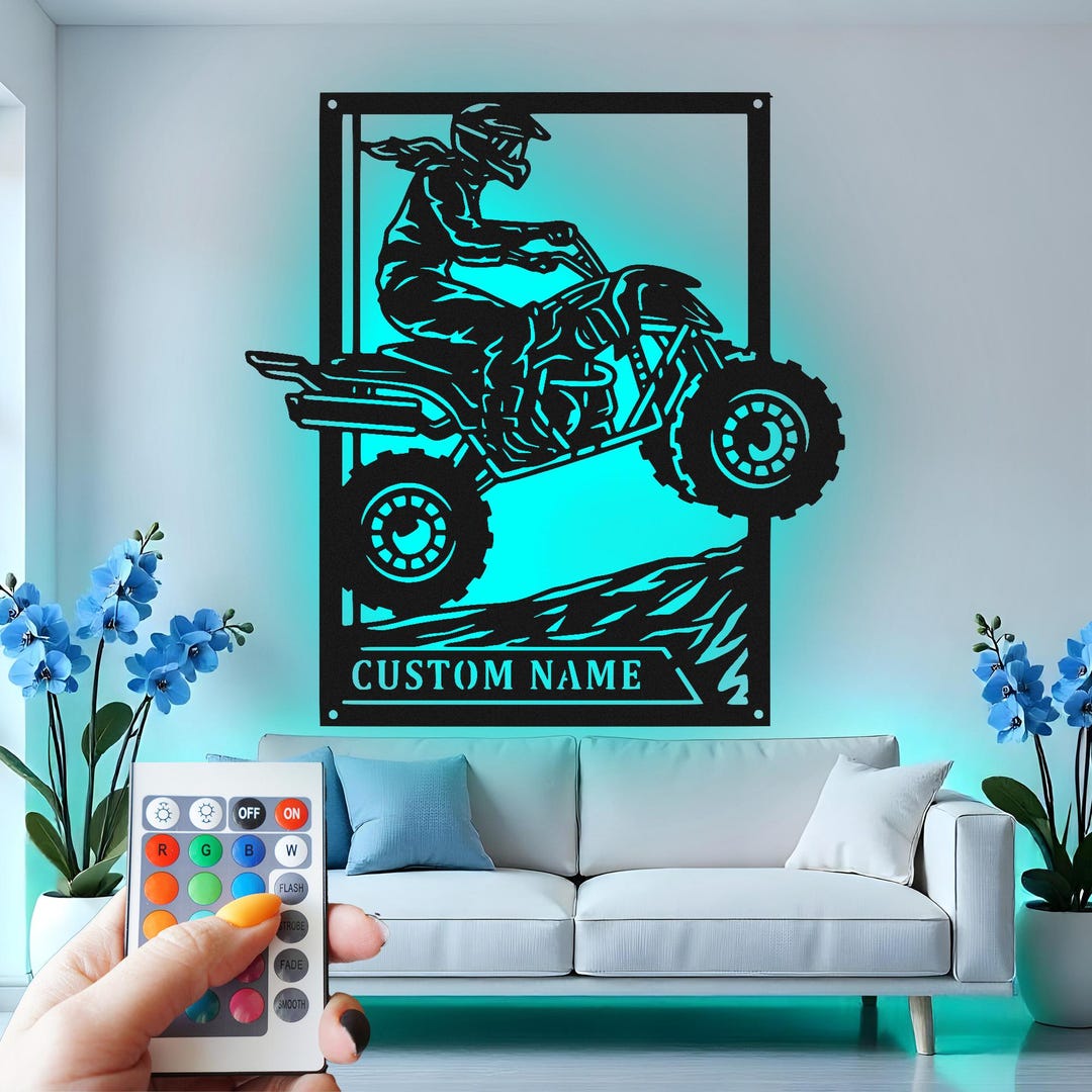 Custom ATV Rider Metal Wall Art With Led Light , Personalized Quad Bike ...