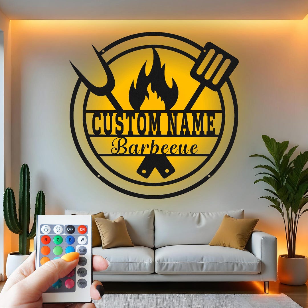 Custom BBQ Grill Metal Wall Art With Led Light , Personalized Barbecue ...