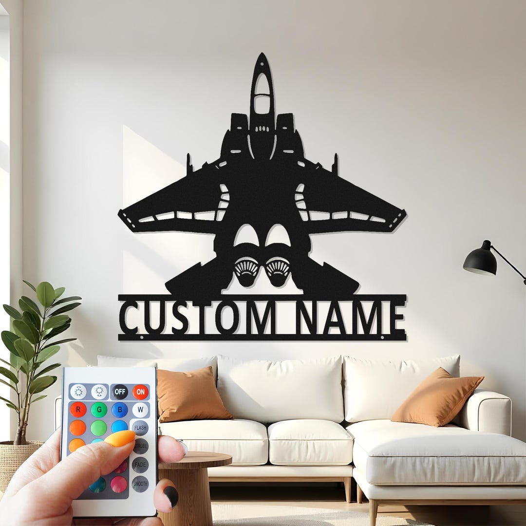 Custom Fighter Jet Metal Wall Art With RGB LED Light - Etsy