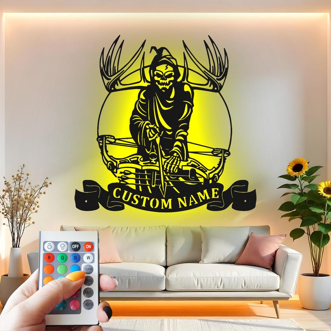 Custom Grim Reaper Hunter Metal Wall Art With Led Light , Personalized ...