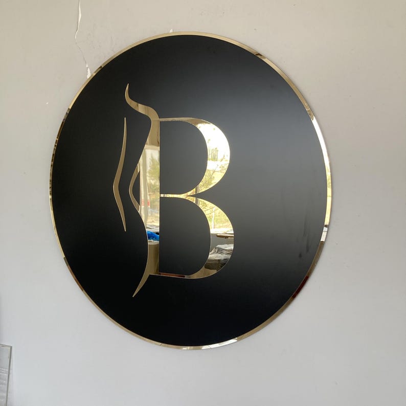 Business Round Mirror Logo Sign, Custom 3D Acrylic Sign, Modern Office ...
