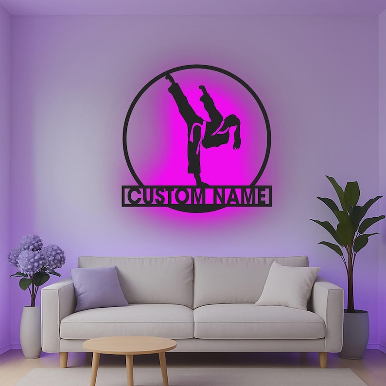 Custom Karate Kick LED Metal Wall Art: Personalized Martial Arts Decor ...
