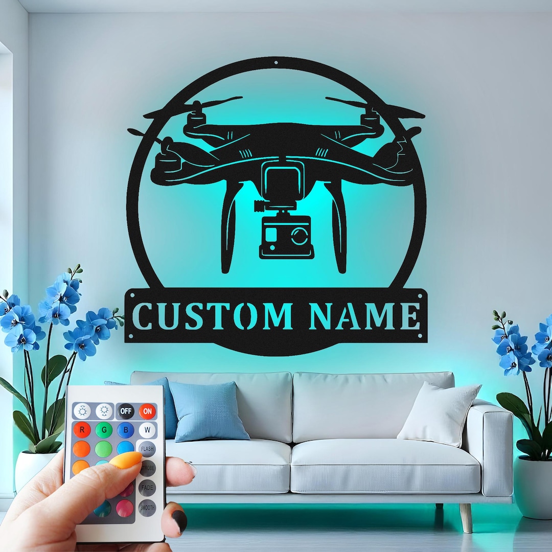 Drone Custom Sign Metal Wall Decor With Led Light , Drone Pilot Gift ...