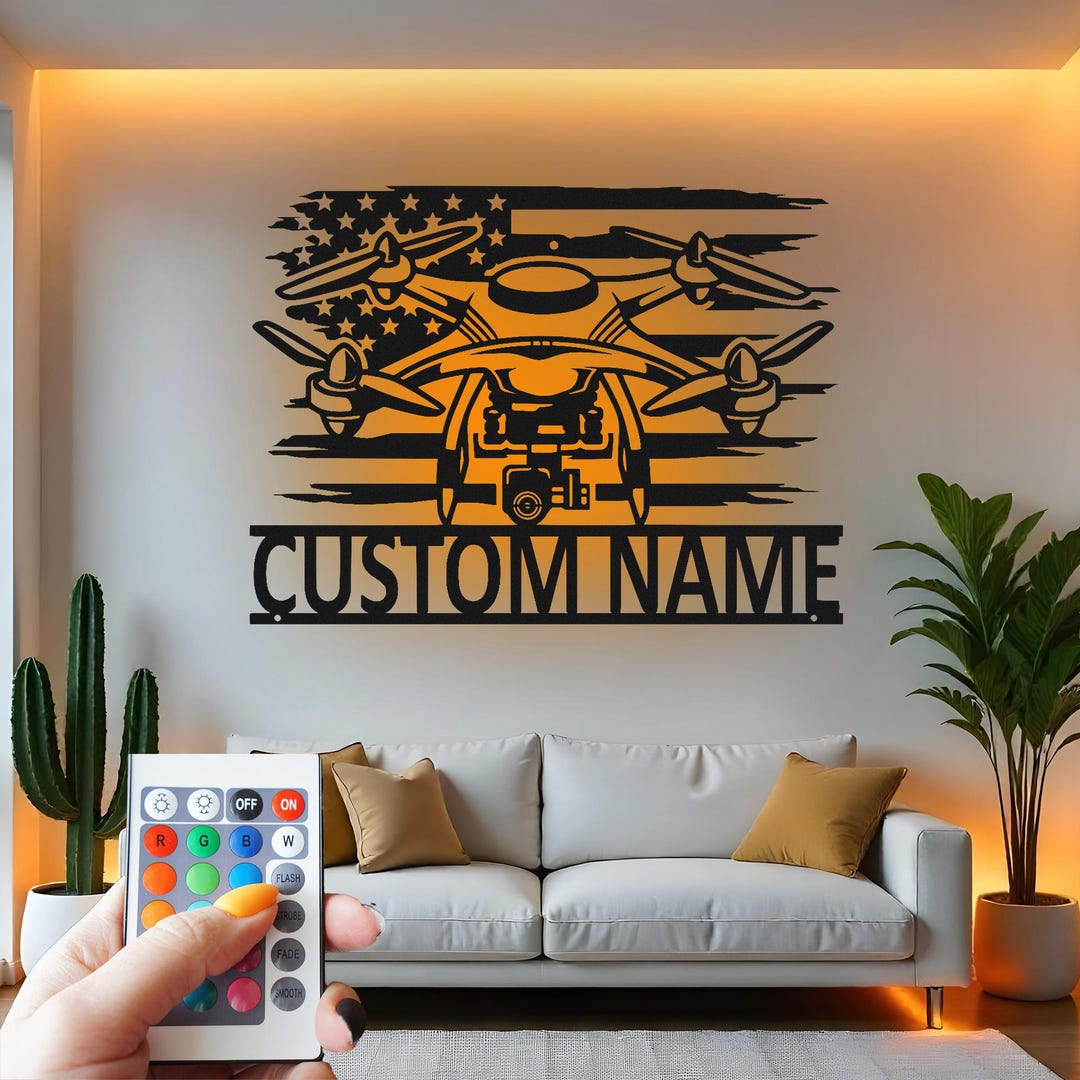 Custom Drone Metal Wall Art With Led Light , Drone Pilot Gift ...