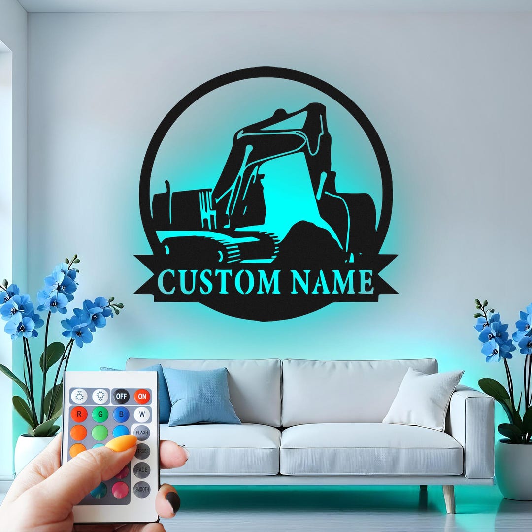 Excavator Custom Sign Metal Wall Decor With Led Light , Construction ...