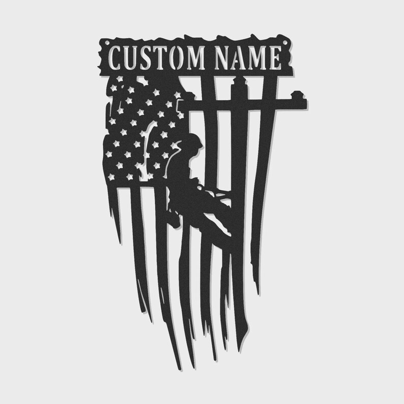 Custom Lineman Metal Flag Sign | LED American Flag Wall Art, Patriotic ...