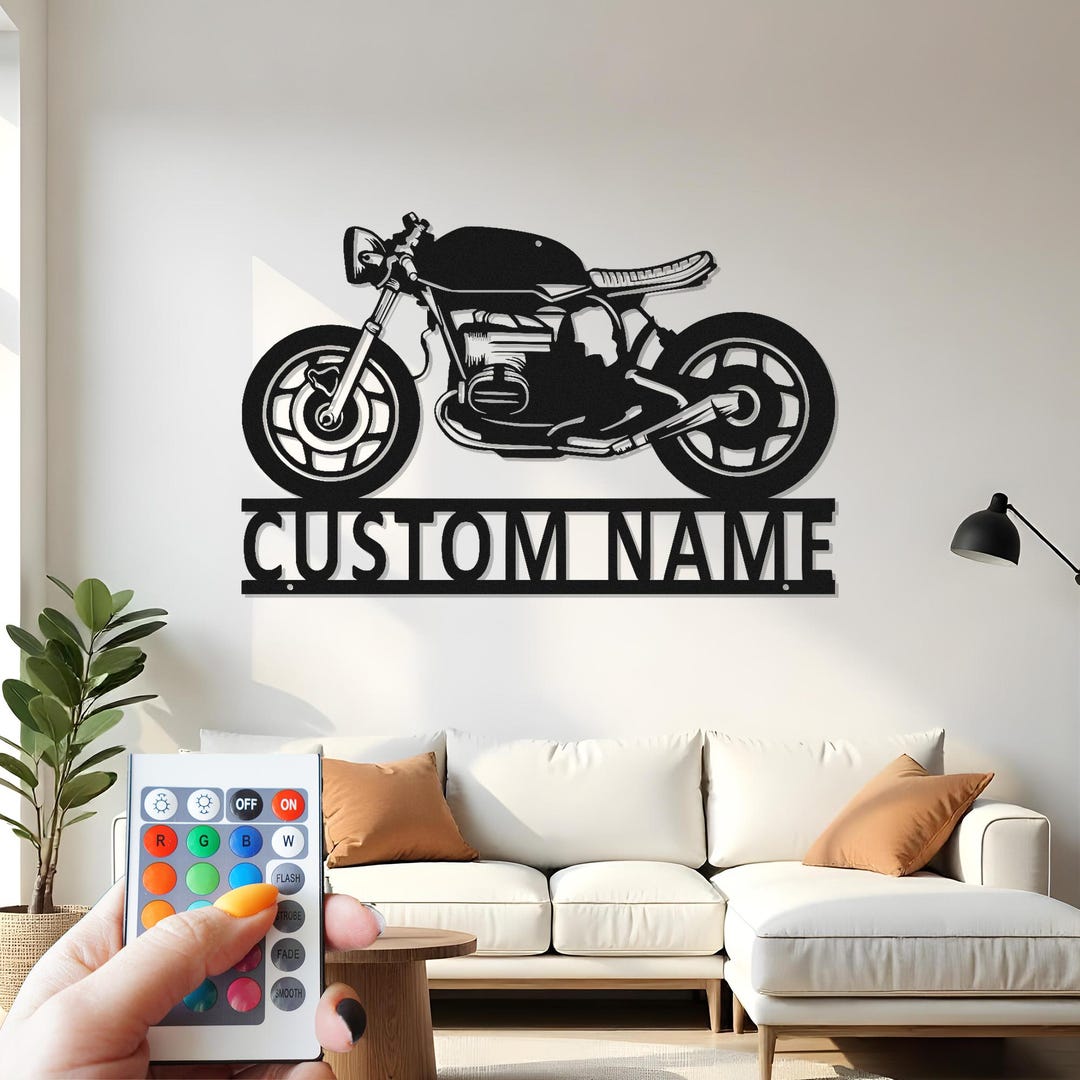 Motorcycle Custom Sign Metal Wall Decor With Led Light , Motorbike ...