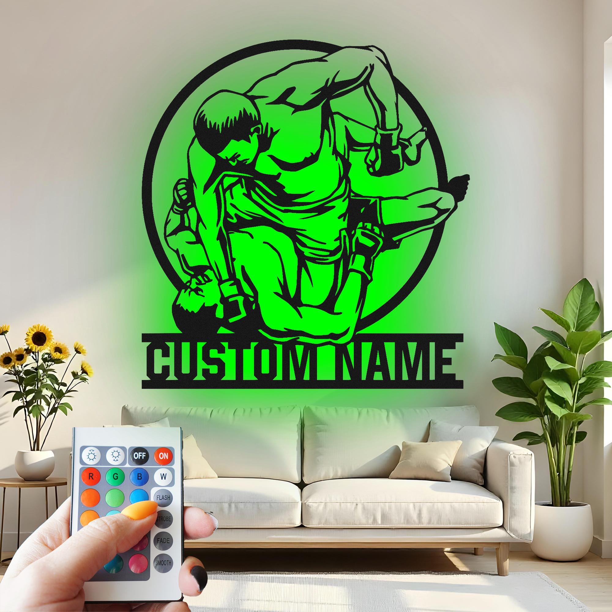 Custom MMA Fighter Metal Wall Art With Led Light , Personalized Mixed ...