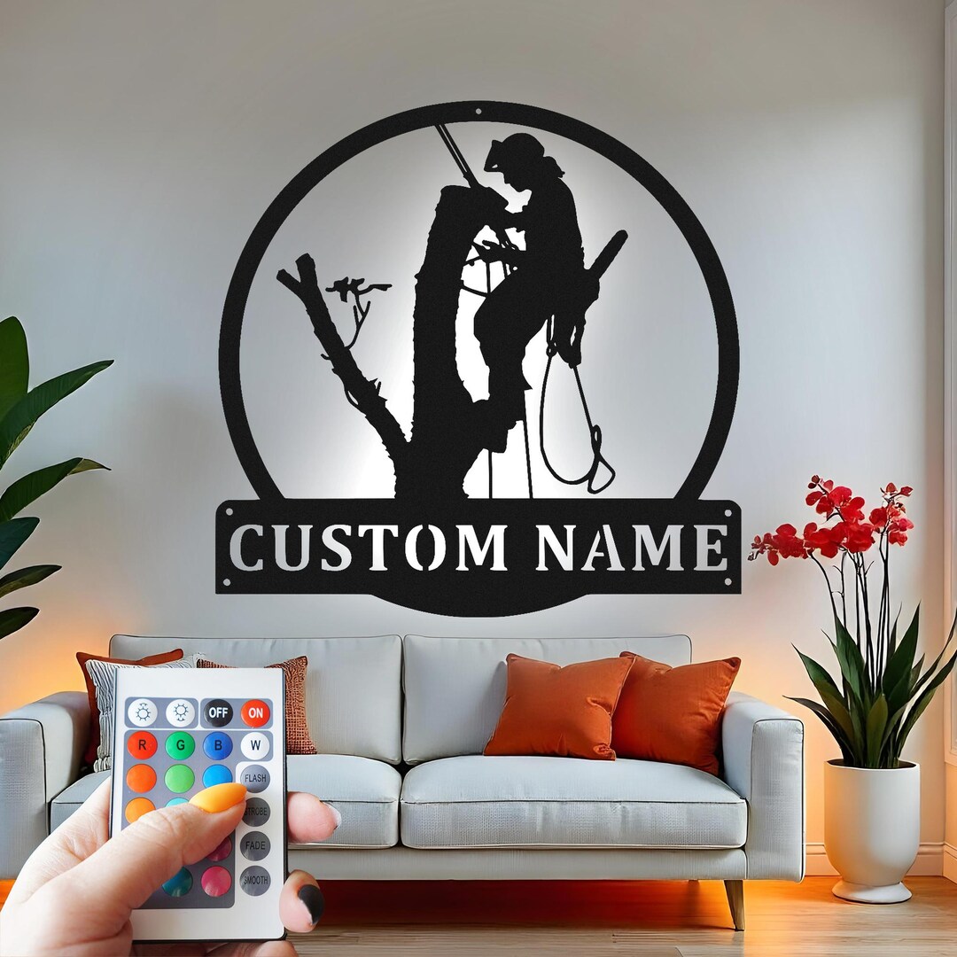 Custom Arborist Tree Climber Metal Wall Art With Led Light ...