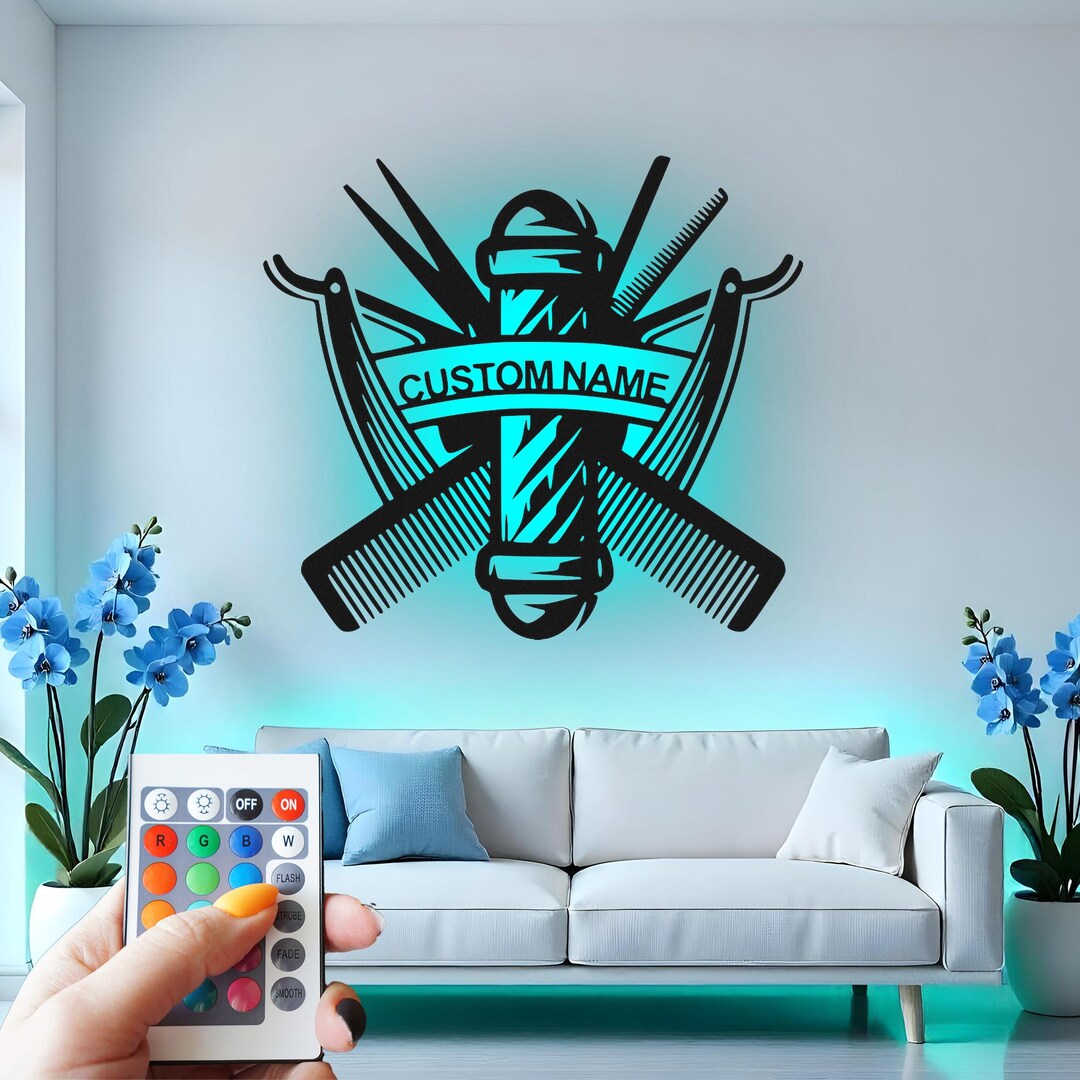 Custom Barber Shop Led Light Metal Wall Art, Personalized Barber Decor ...