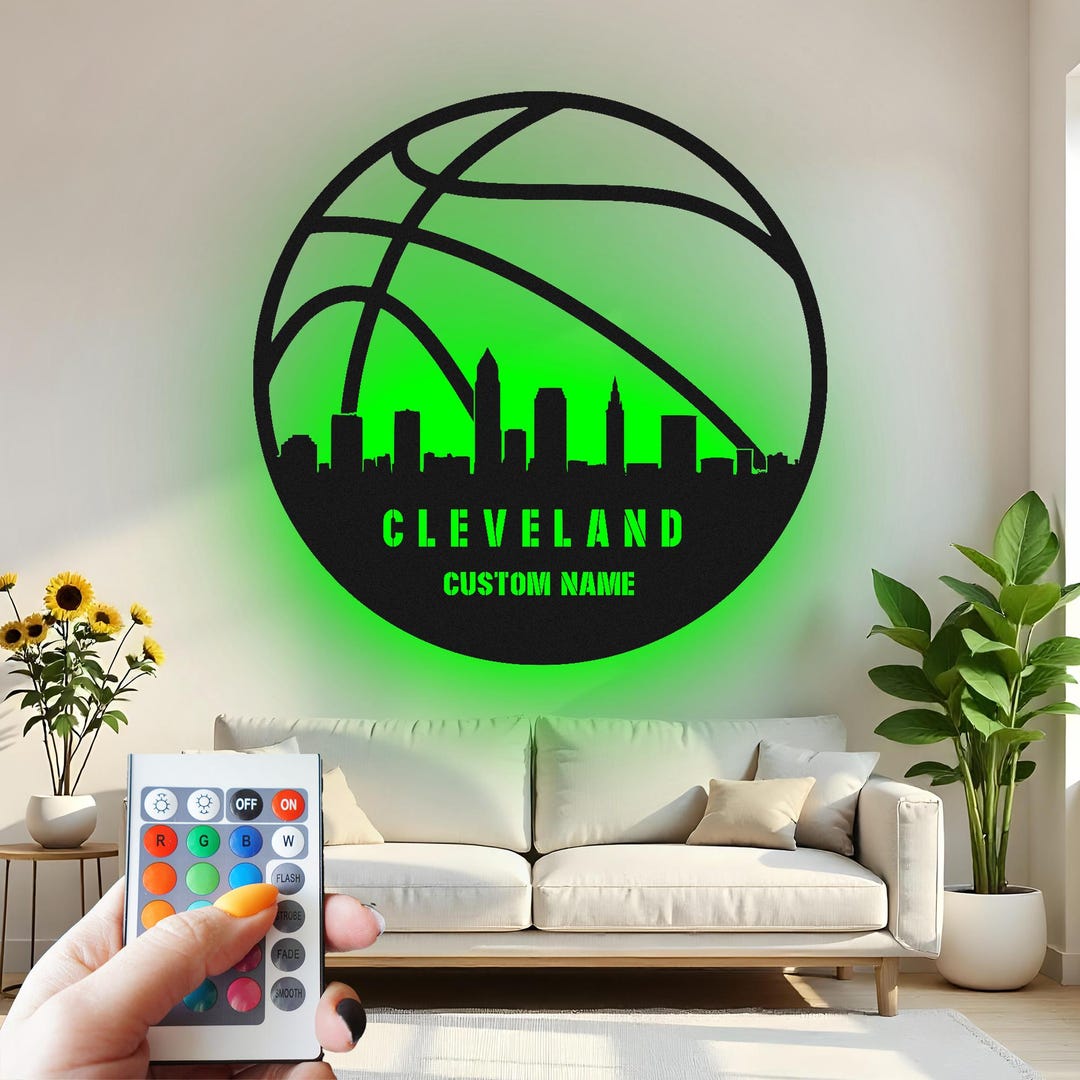 Custom Basketball Skyline LED Metal Wall Art: Personalized Sports Decor ...