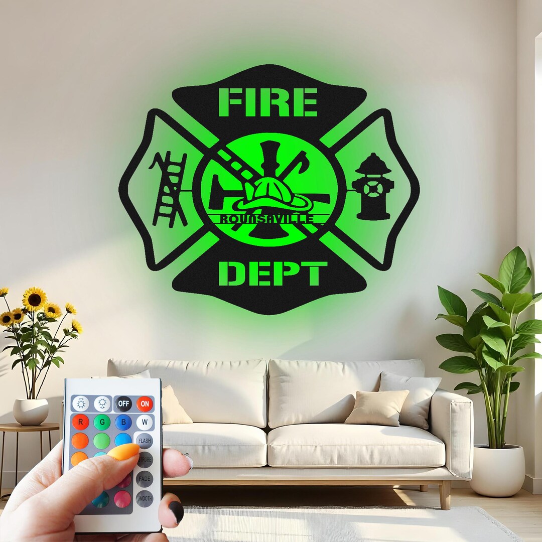 Custom Firefighter Metal Wall Art: Fire Department Emblem With RGB LED ...