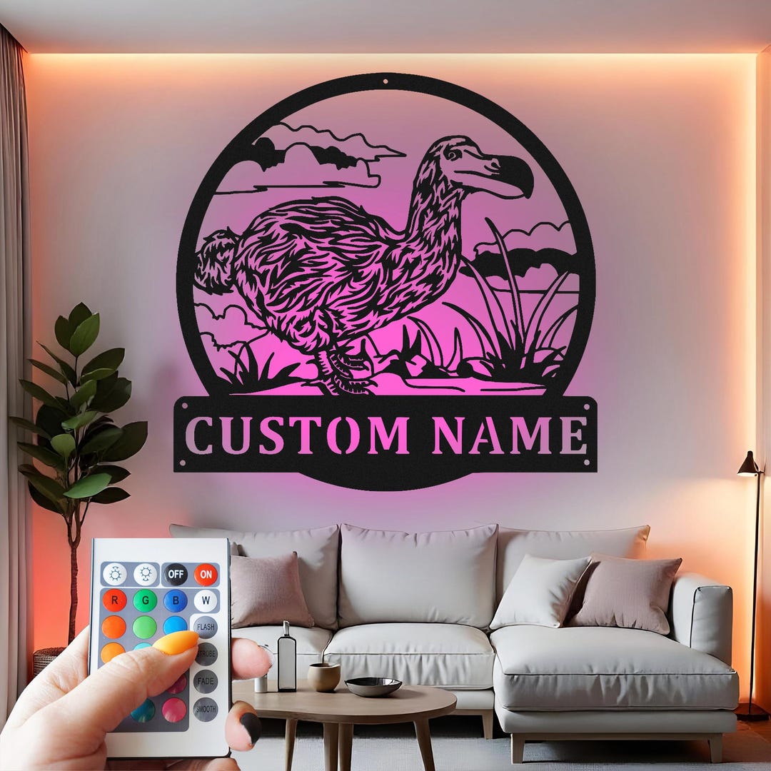 Custom Dodo Bird Metal Wall Art With Led Light , Personalized Extinct ...