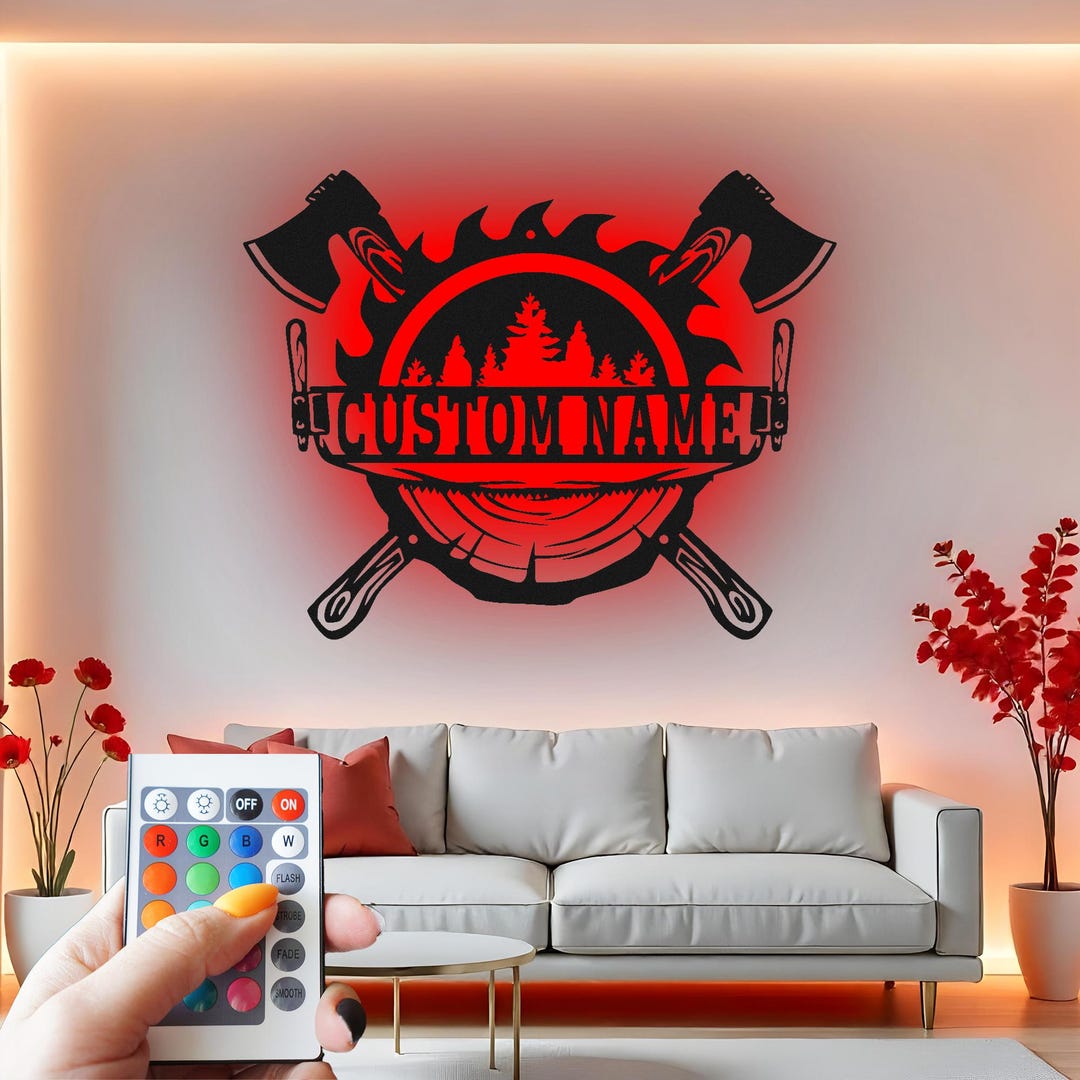 Custom Lumberjack Axe Metal Wall Art: Rustic LED Woodsman Decor - Etsy