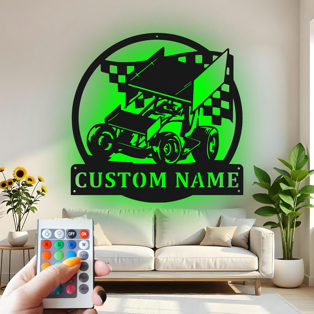 Custom LED Racing Car Metal Wall Art: Personalized Garage Decor - Etsy