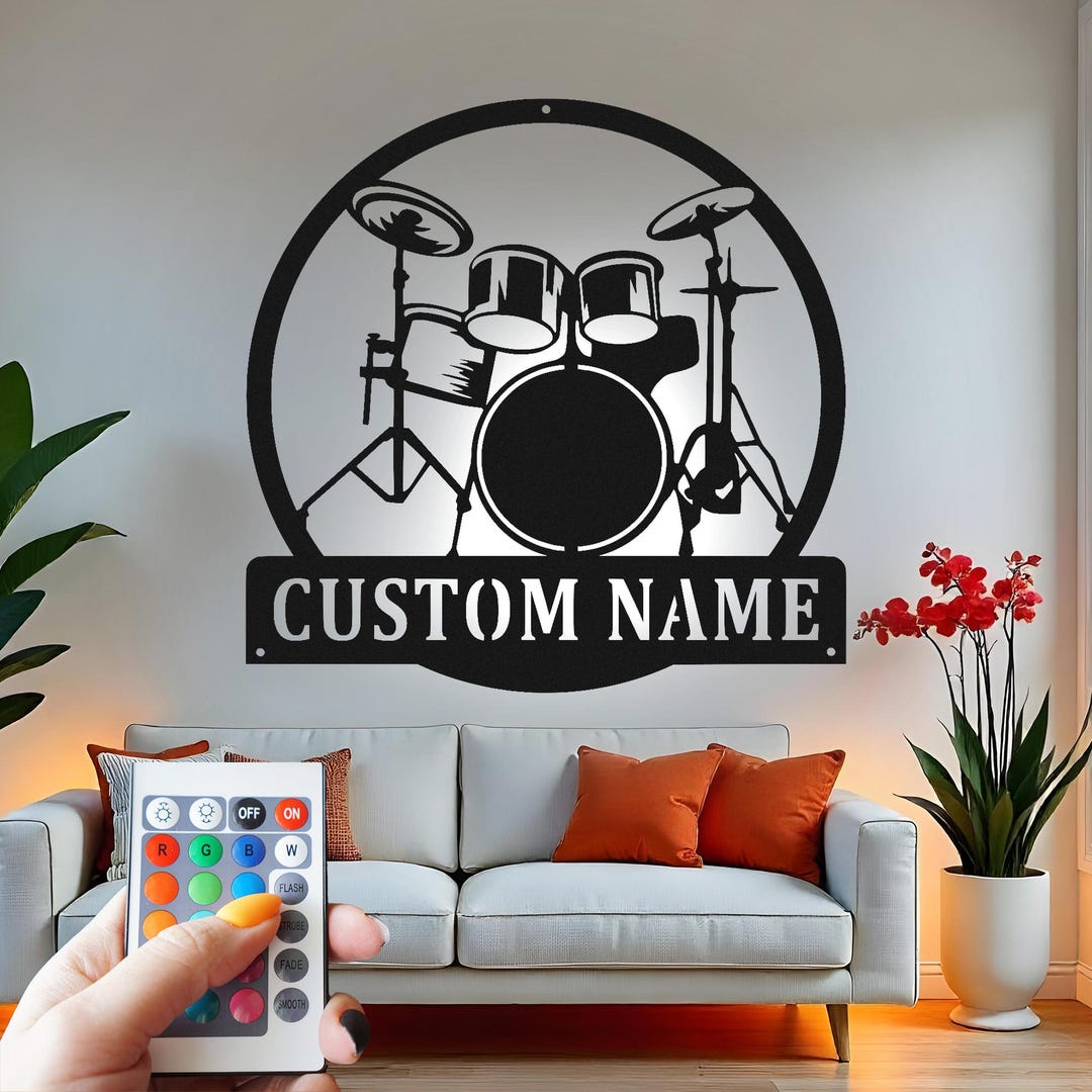 Custom Drum Set Metal Wall Art With LED: Personalized Drummer Gift - Etsy