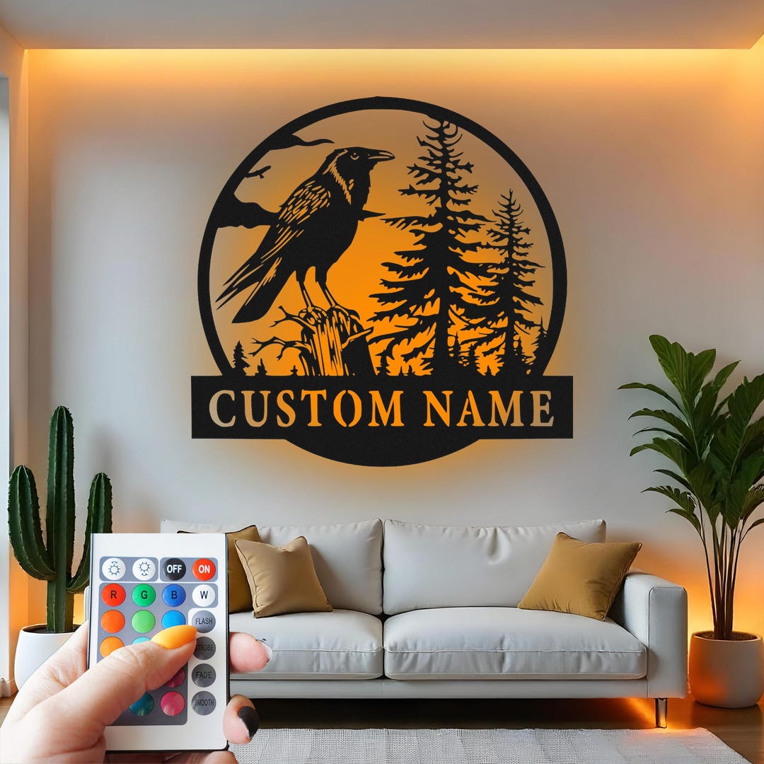 Custom Raven Metal Wall Art With LED: Personalized Wildlife Decor - Etsy