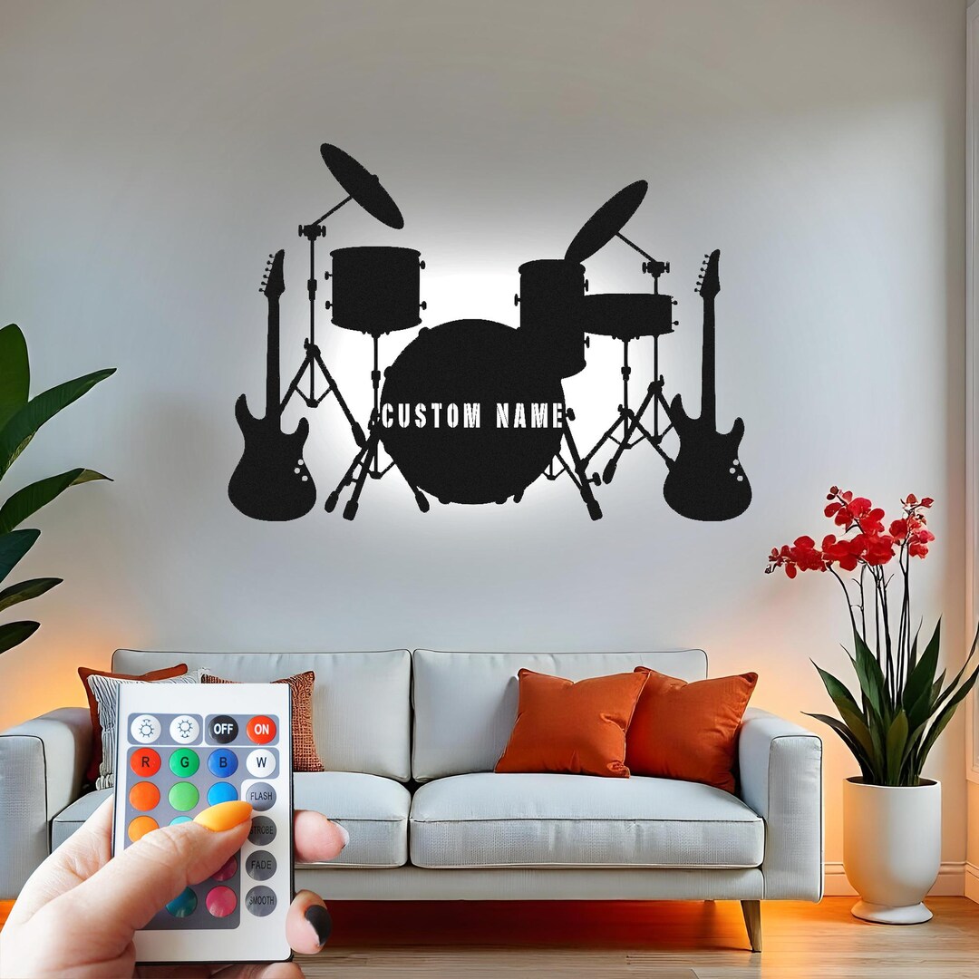 Custom Drum Set Metal Wall Art With Led Light, Personalized Musician ...