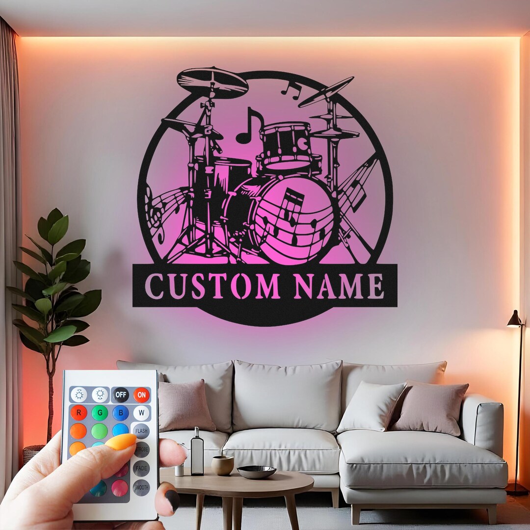 Custom Drum Set Metal Wall Art With LED: Personalized Musician Decor - Etsy