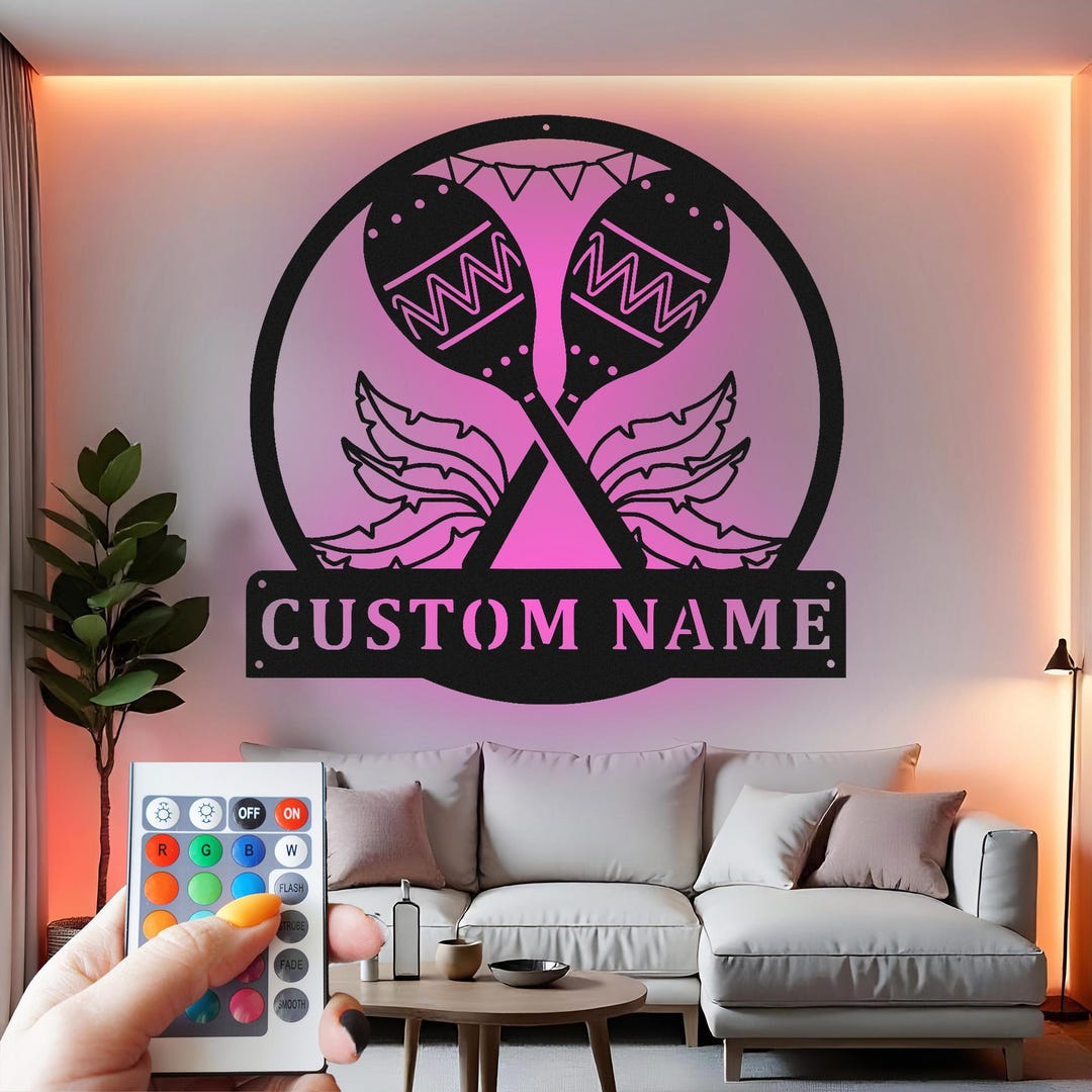 Custom Maracas Metal Wall Art With Led Light , Personalized Tropical ...