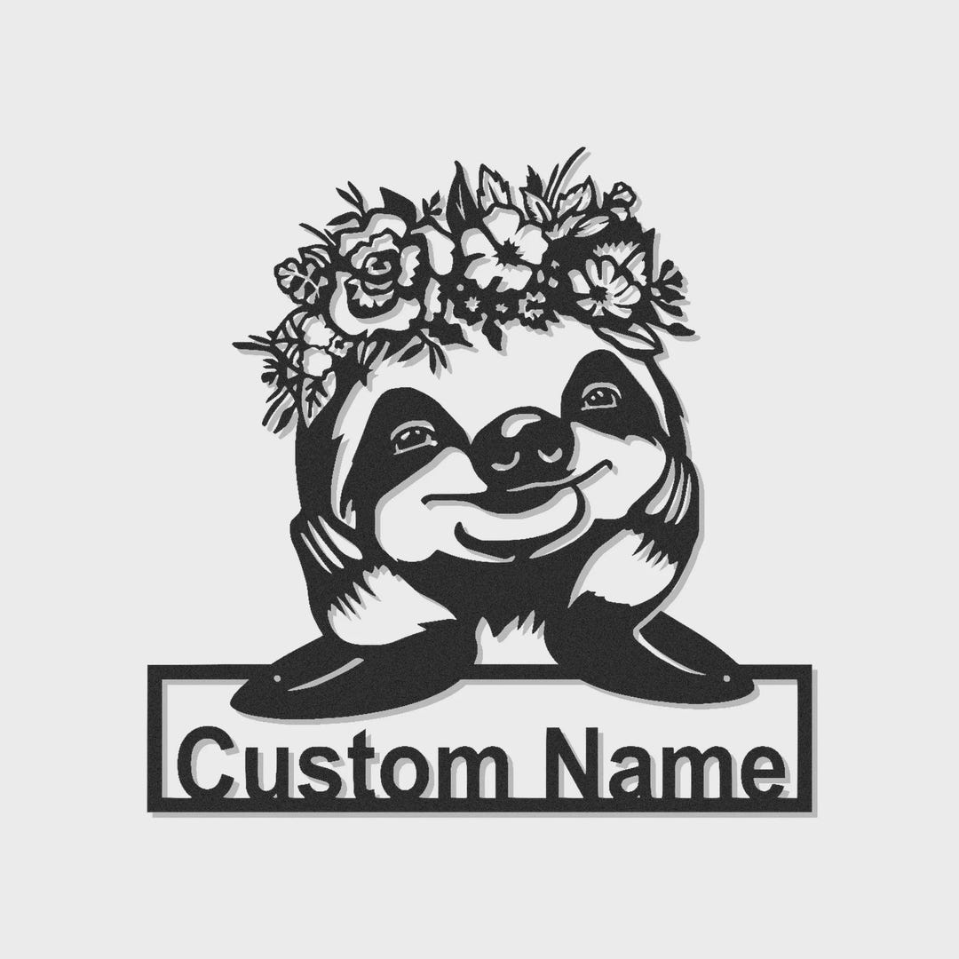 Personalized Sloth Name Sign | Floral Metal Wall Art, LED Night Light ...