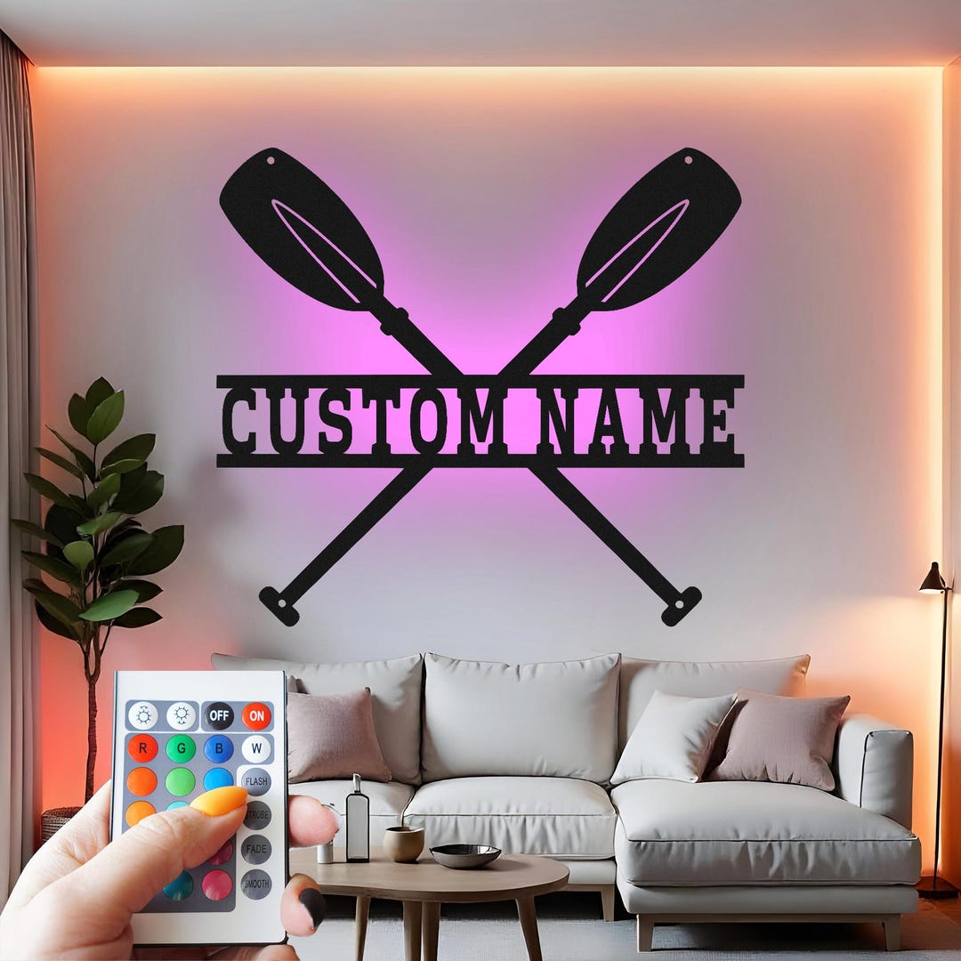 Custom Kayak Paddle Metal Wall Art With Led Light , Personalized ...