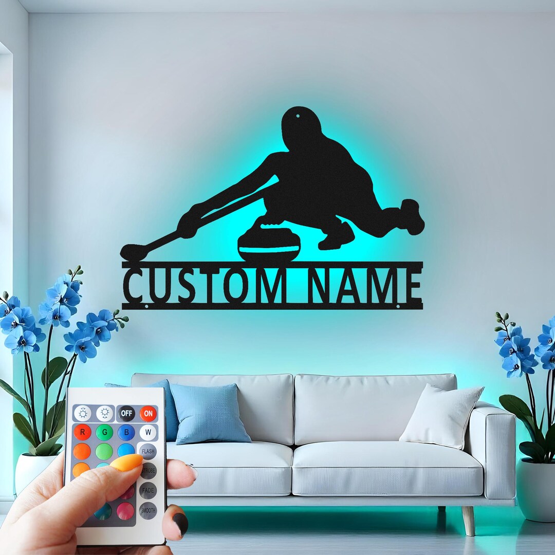 Custom Curling Player LED Metal Wall Art: Personalized Sports Decor - Etsy