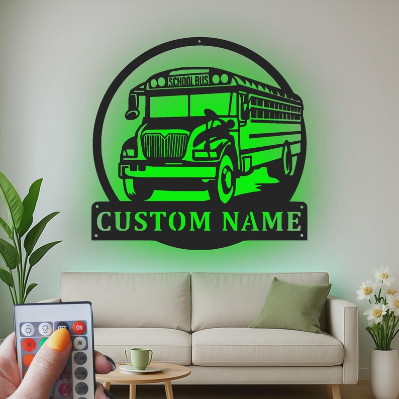 Custom School Bus Metal Art | Personalized LED Name Sign, Driver Gift ...
