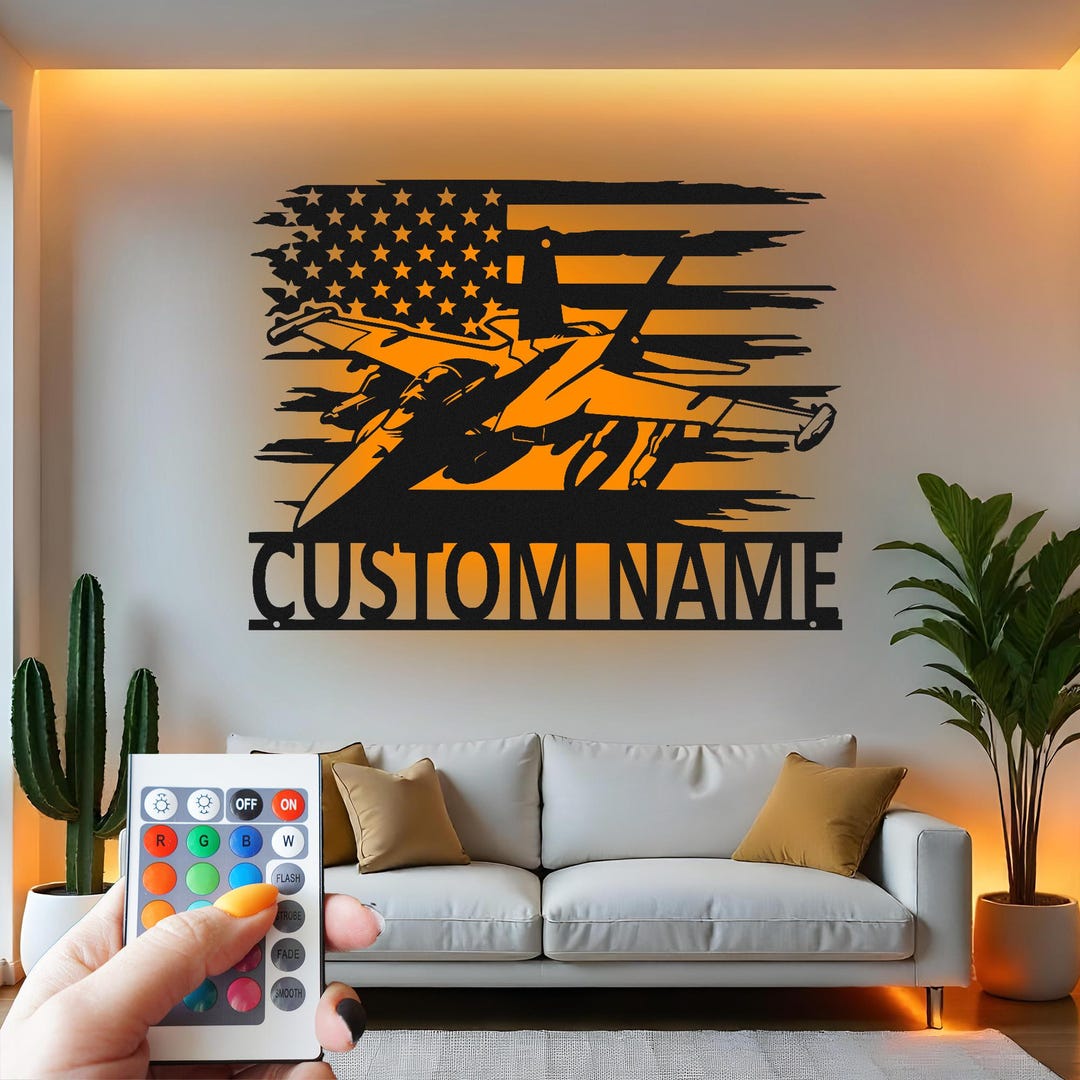 Custom Fighter Jet Metal Wall Art With LED: Personalized Aviation Decor ...