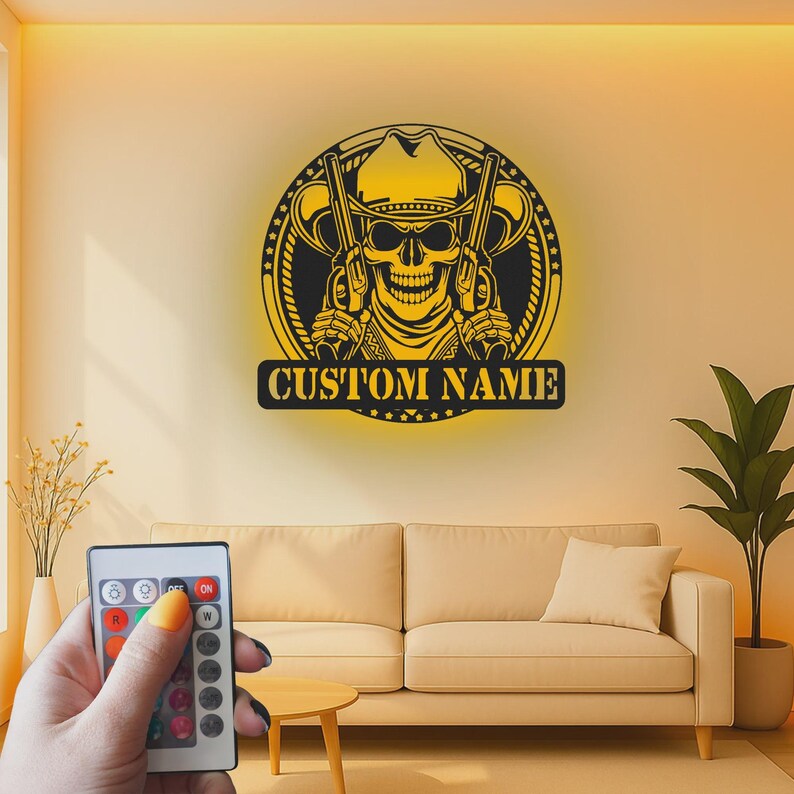 Custom Cowboy Skull Led Light Metal Wall Art Personalized Gift for ...
