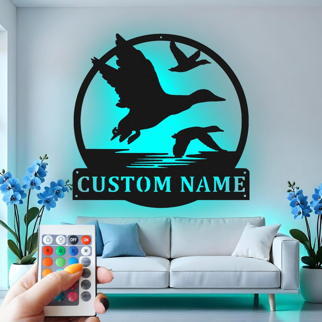 Custom Duck Hunting Metal Wall Art With Led Light , Hunter Gift ...