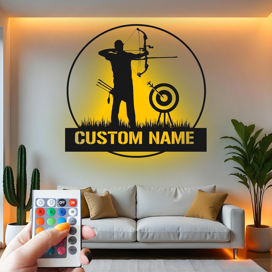 Custom Archery Led Light Metal Wall Art, Personalized Archer Target ...