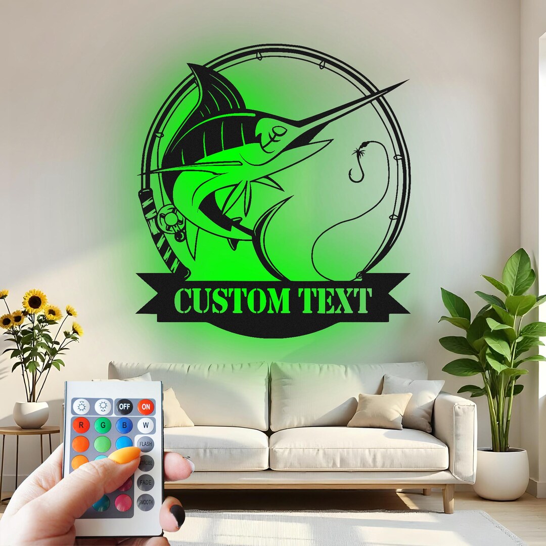 Custom Marlin Fishing Metal Wall Art With Led Light , Personalized ...