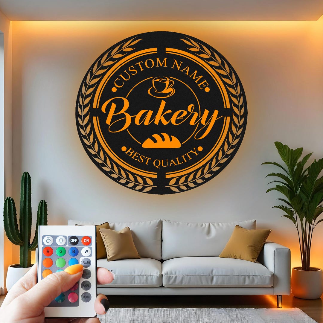 Custom Bakery LED Light Metal Wall Art: Personalized Kitchen Decor - Etsy