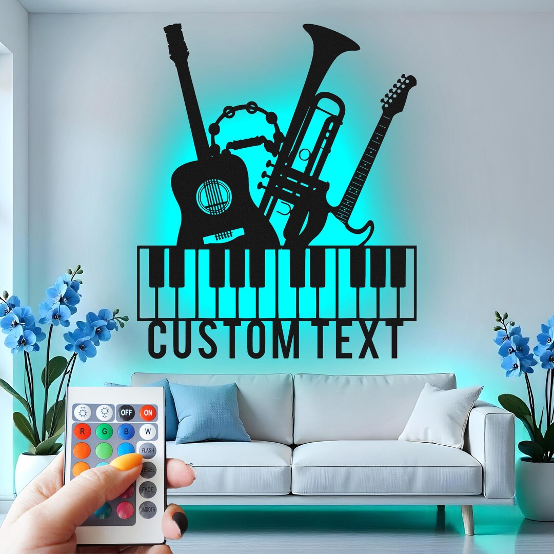 Music Instruments Custom Sign Metal Wall Decor With Led Light , Piano ...