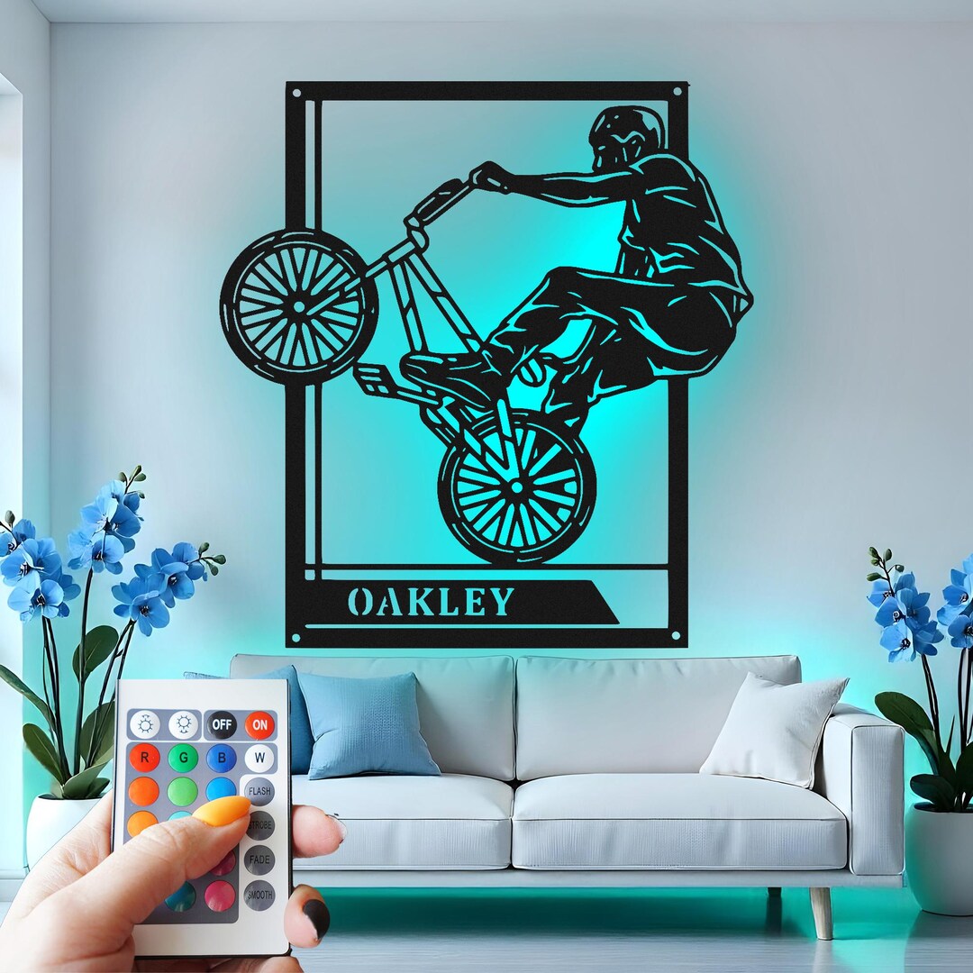 Custom BMX Bike Metal Wall Art With Led Light , Personalized Cycling ...