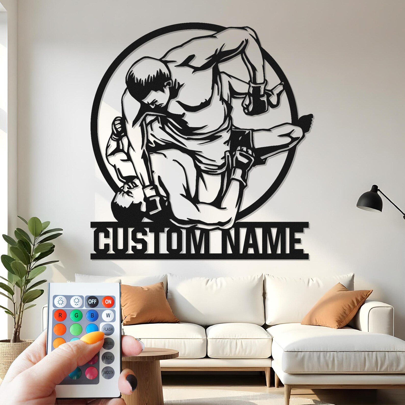 Custom MMA Fighter Metal Wall Art With Led Light , Personalized Mixed ...