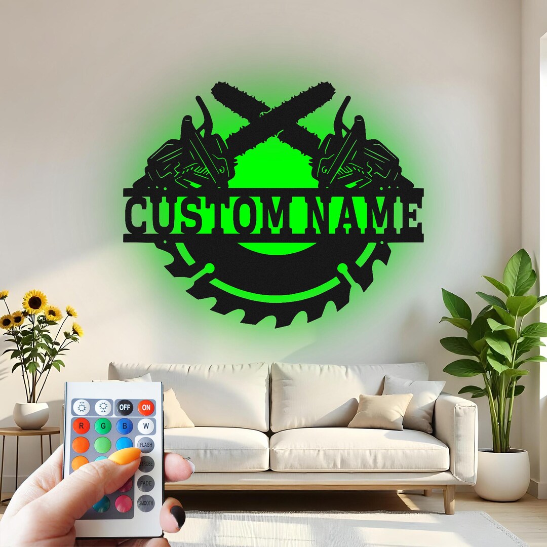 Custom Chainsaw Woodworker LED Metal Wall Art: Personalized Workshop ...