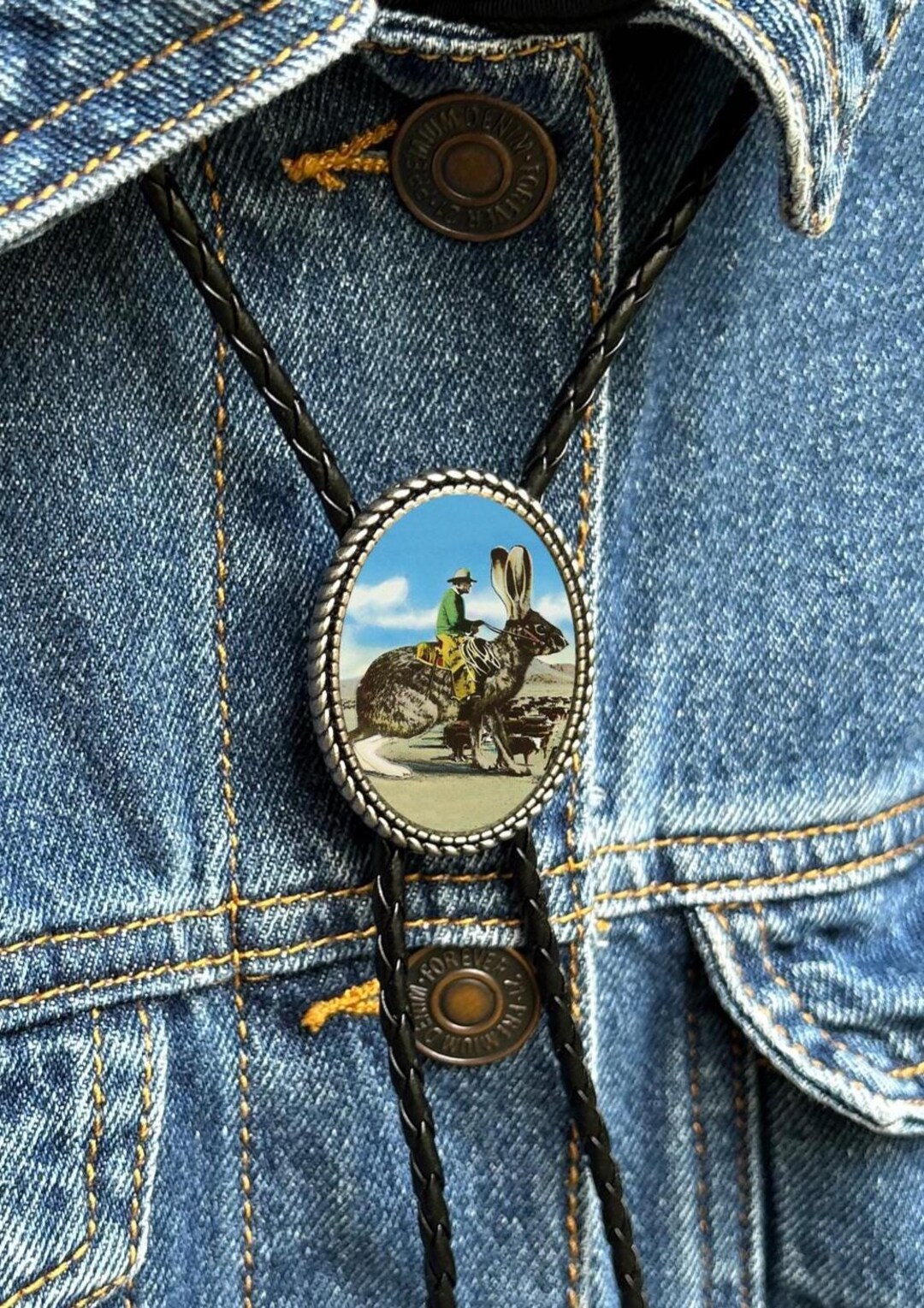 Giant Jackalope Rider Bolo Tie - Whimsical Leather Cowboy Necktie ...
