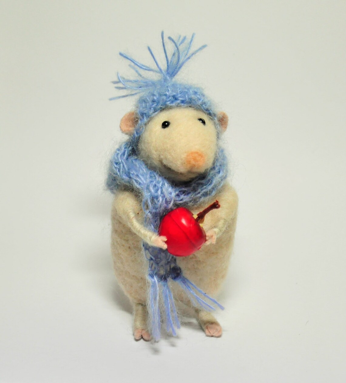Little Cute Needle Felted Winter Mouse From Wool in Blue Hat - Etsy