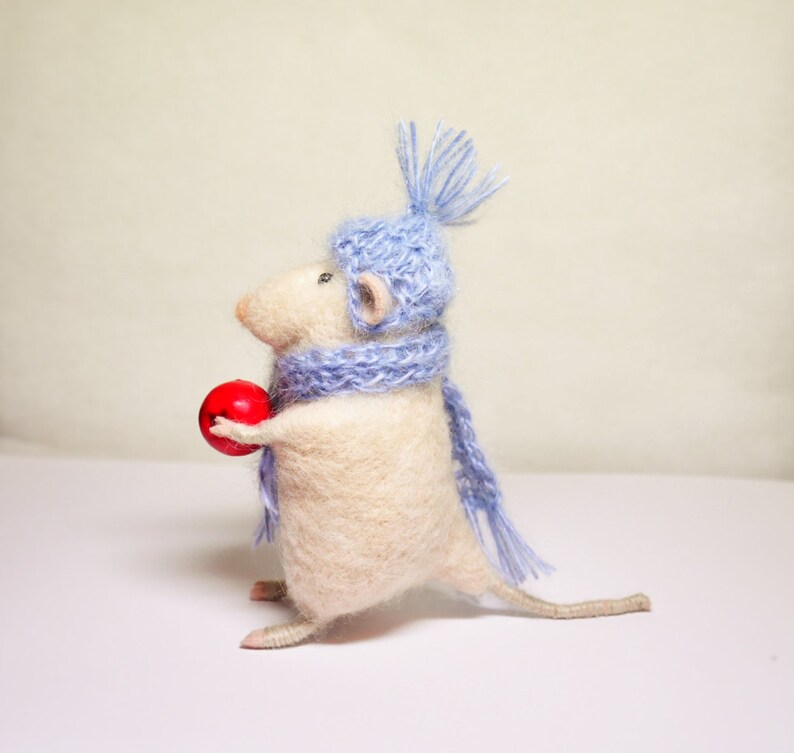 Little Cute Needle Felted Winter Mouse From Wool in Blue Hat - Etsy