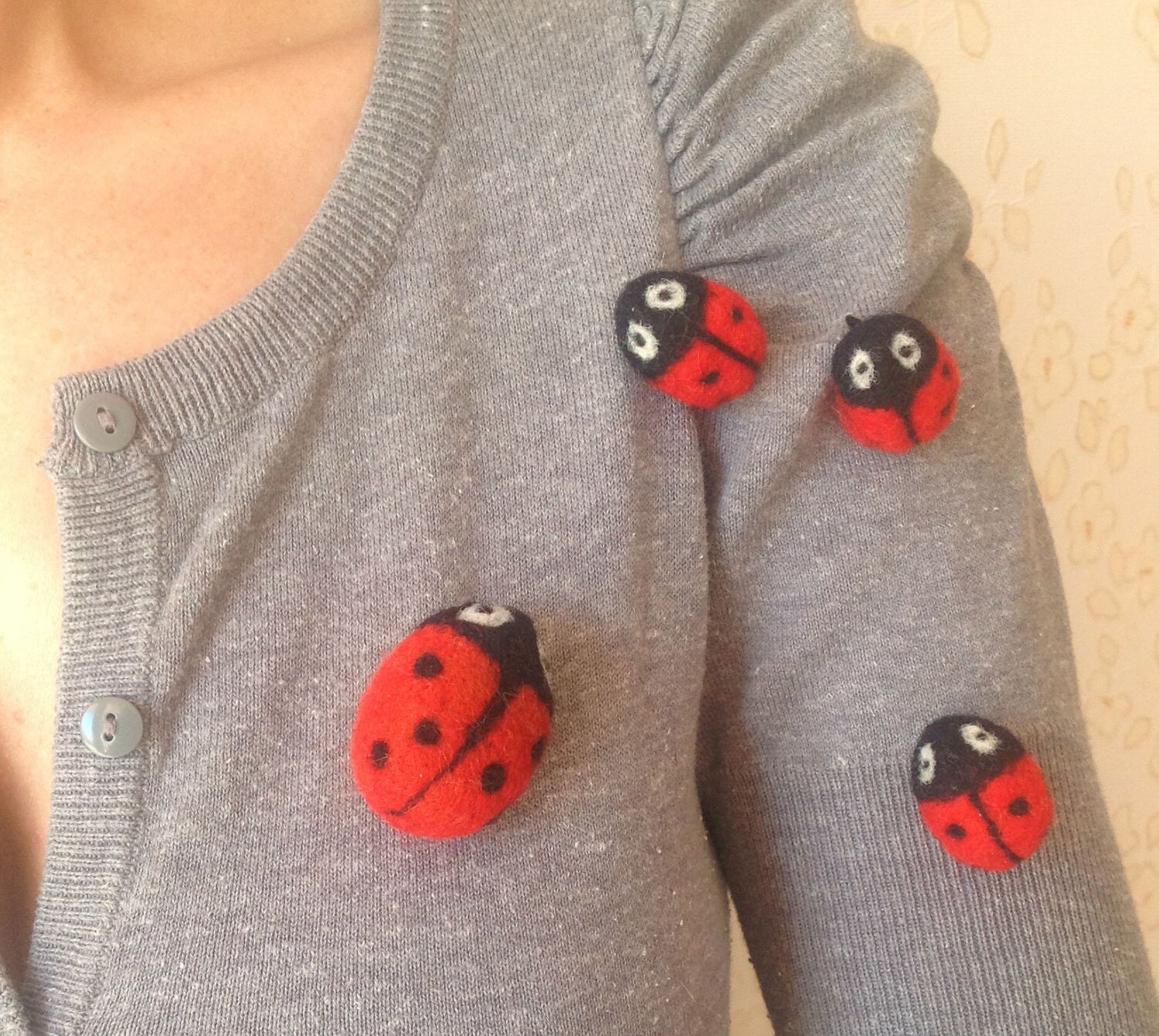 Five Ladybug Family Felted Brooch Summer Gift for Her Funny - Etsy