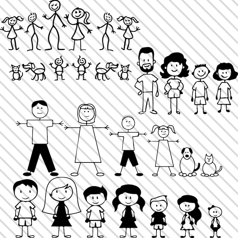 Stick Family SVG Clipart Bundle, Stick Figure PNG Dxf EPS, Family ...