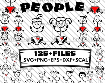 Stick Family SVG Clipart Bundle: Kids & Pets Outline (digital Download ...