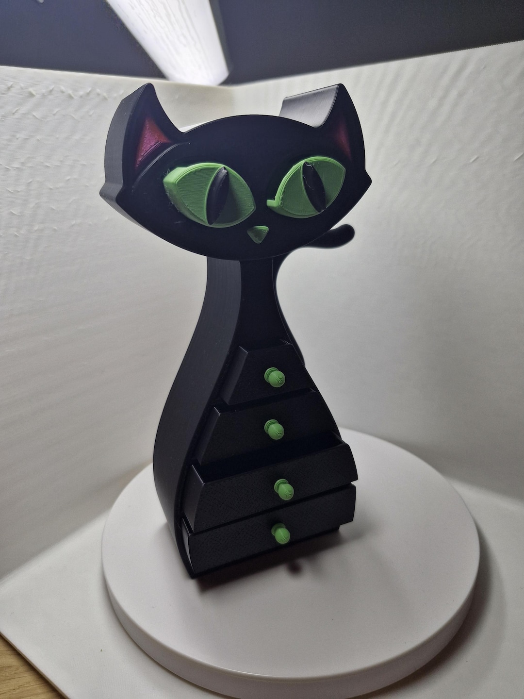 3D Printed Black Cat Jewelry Box With Drawers - Mid Century Modern ...
