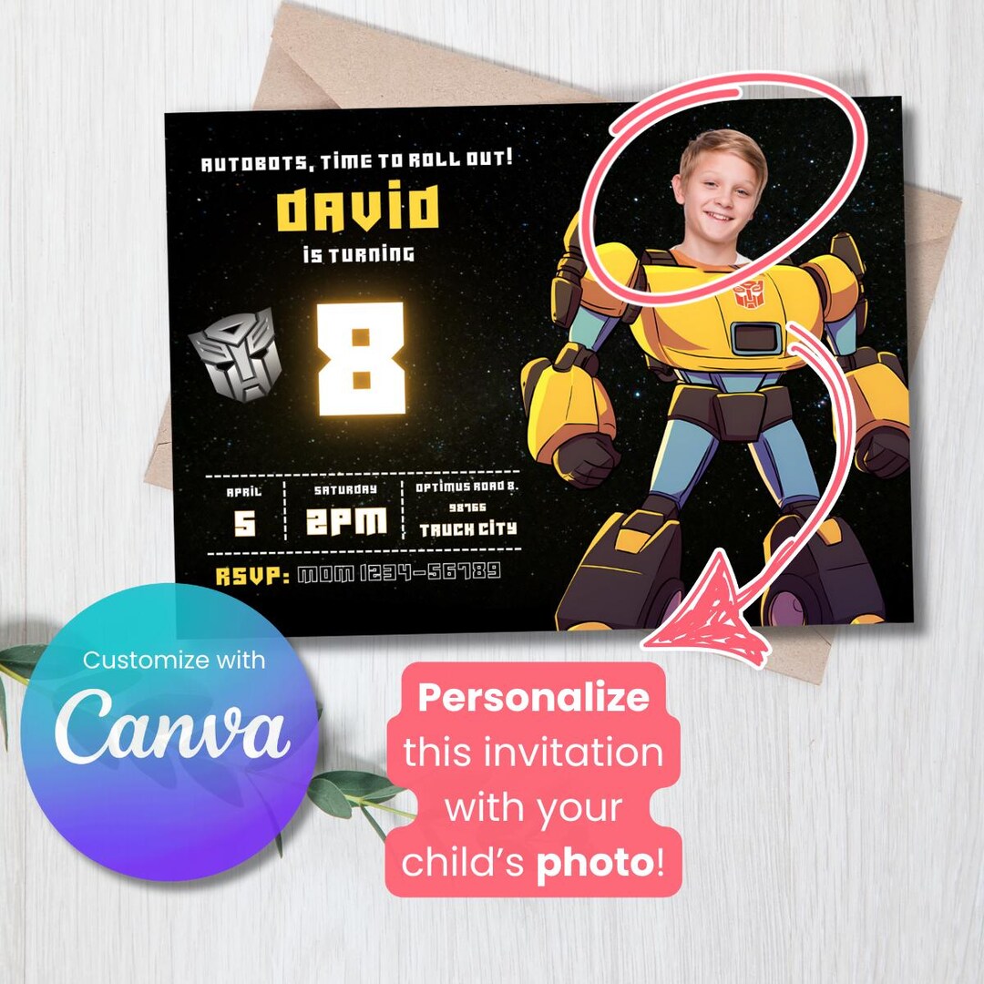 Editable Bumblebee (transformers) Birthday Invitation With Photo I ...