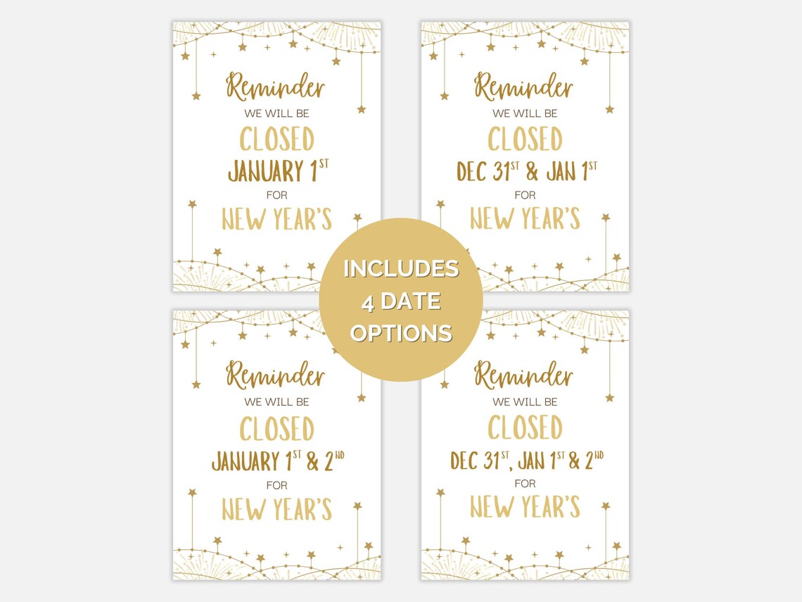 Printable Closed for New Years Sign, New Years Closed, Closed for ...