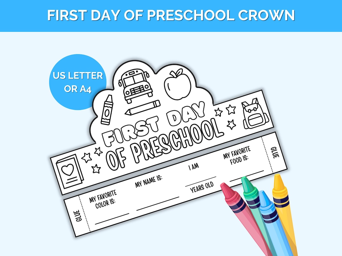 First Day of Preschool Crown, Coloring Crown, All About Me, Kids Crown ...
