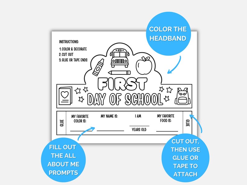 First Day of School Crown, Coloring Crown, Kids Crown Coloring, First ...